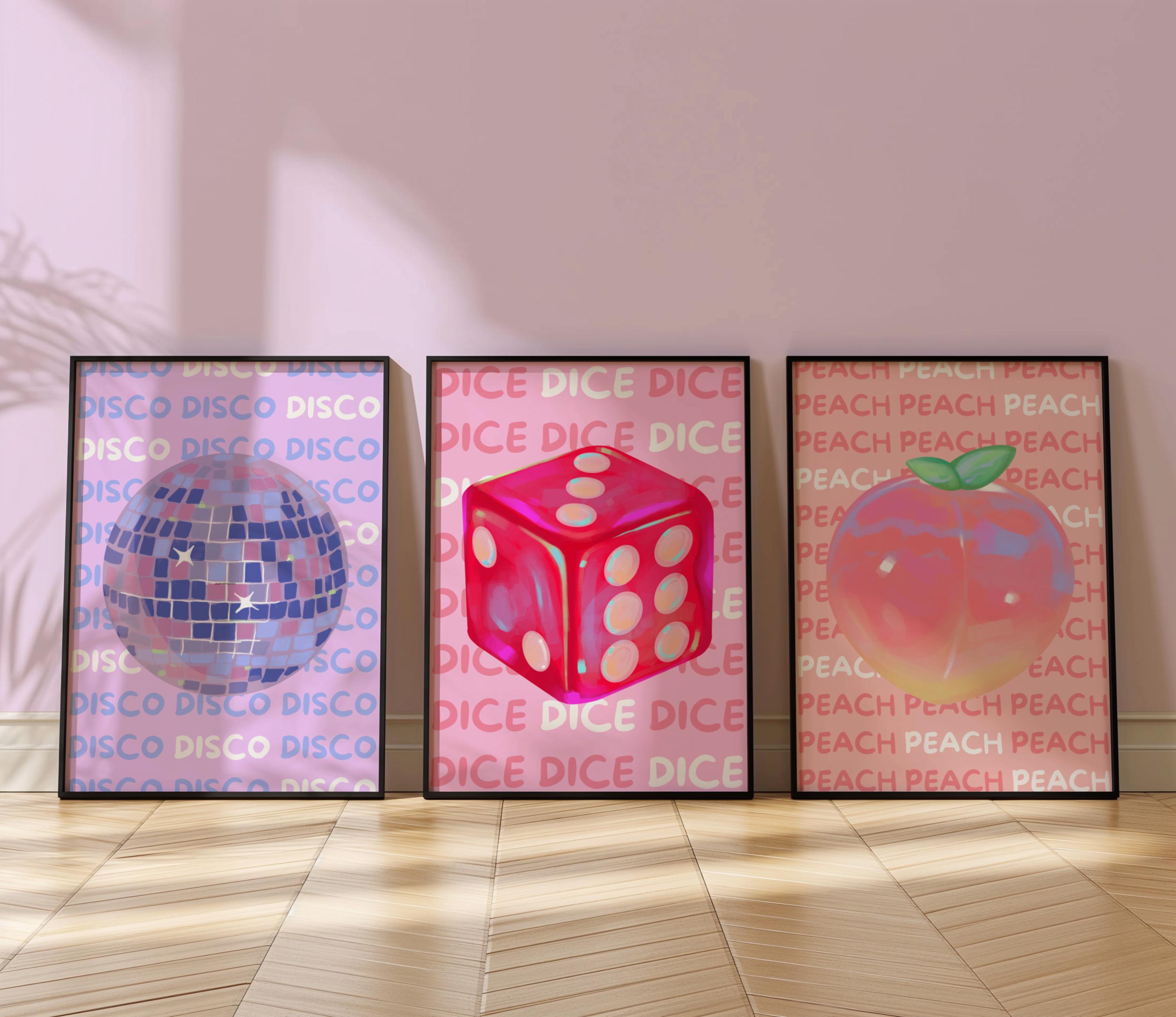Digital | Funky Disco Dice Peach Poster Set, Cute, Glowy and Happy ...