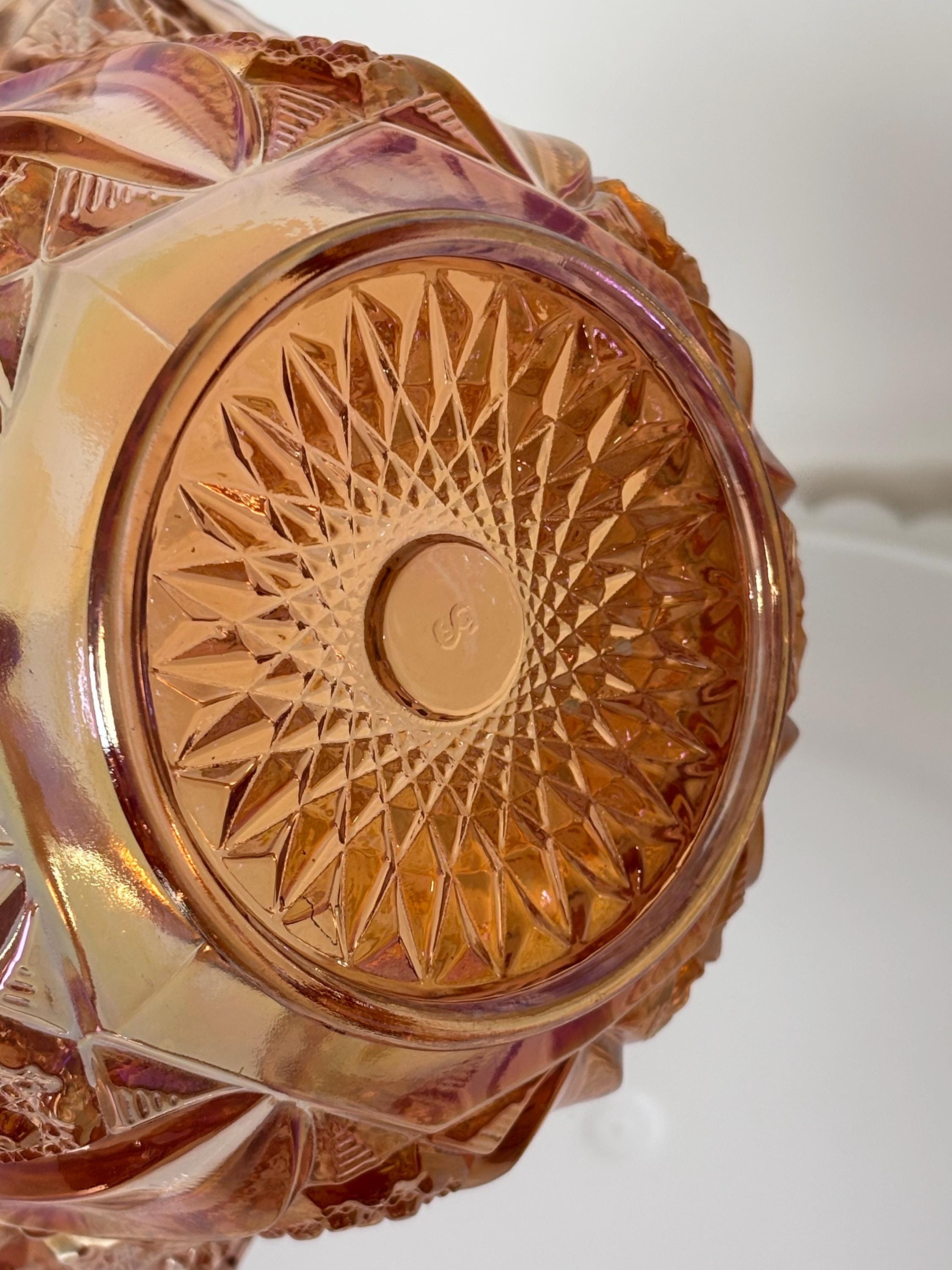 Vintage LE Smith Glass Basket Peach Lustre Quintec Pattern - Etsy