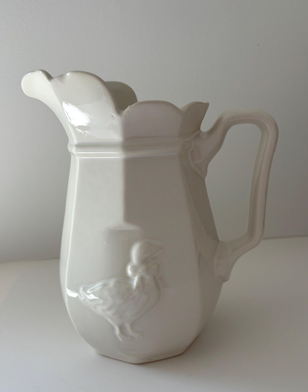 USA Pottery White Pitcher Country Goose - Cottagecore - Etsy