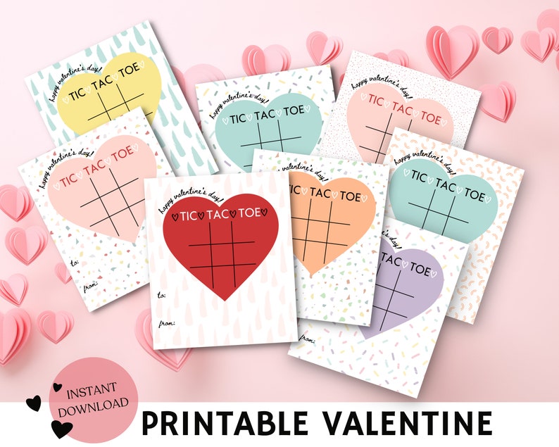 Tic Tac Toe Valentine Card / Classroom Valentine’s / Set of 8 DIGITAL ...