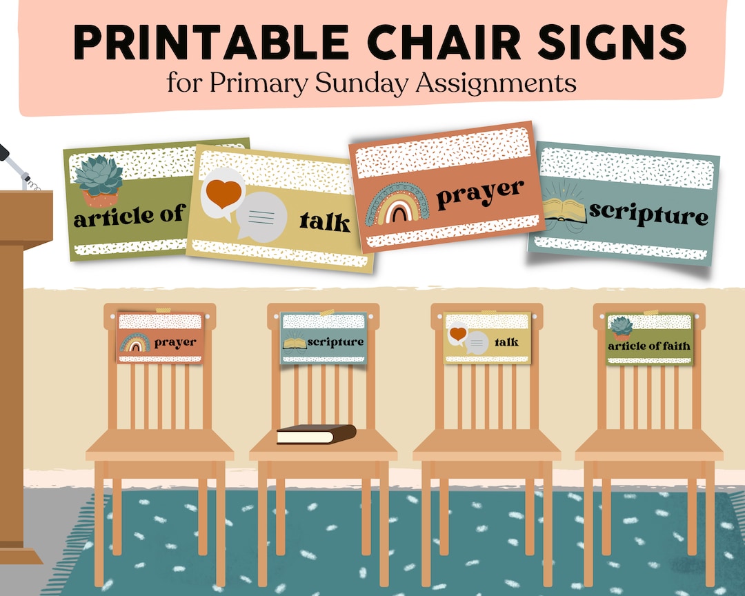 Sunday Assignment Chair Signs for Primary / INSTANT DOWNLOAD - Etsy