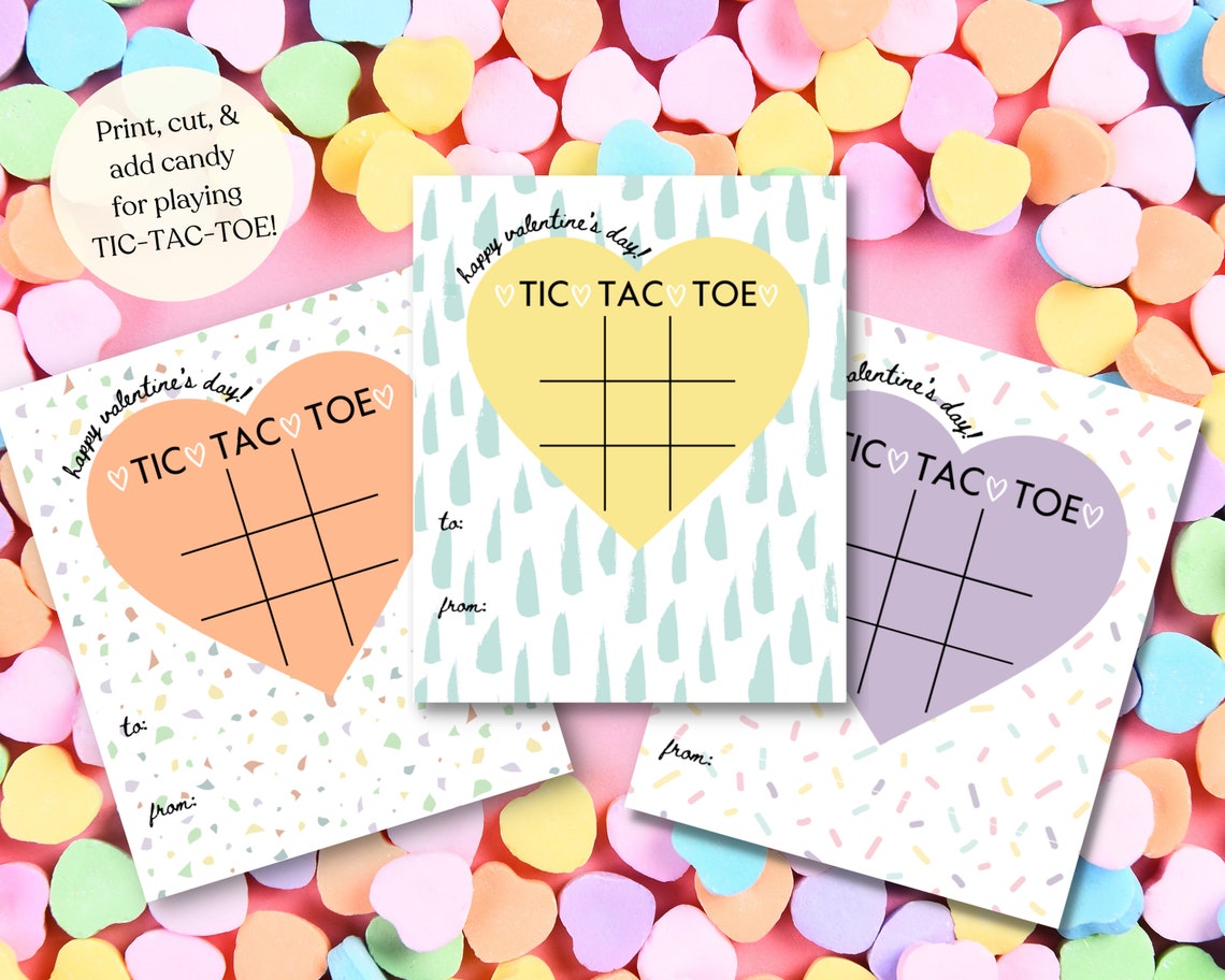 Tic Tac Toe Valentine Card / Classroom Valentine’s / Set of 8 DIGITAL ...