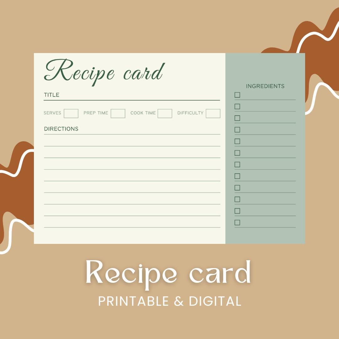 Blank Recipe Cards - Printable Digital Download for Stylish Recipe ...