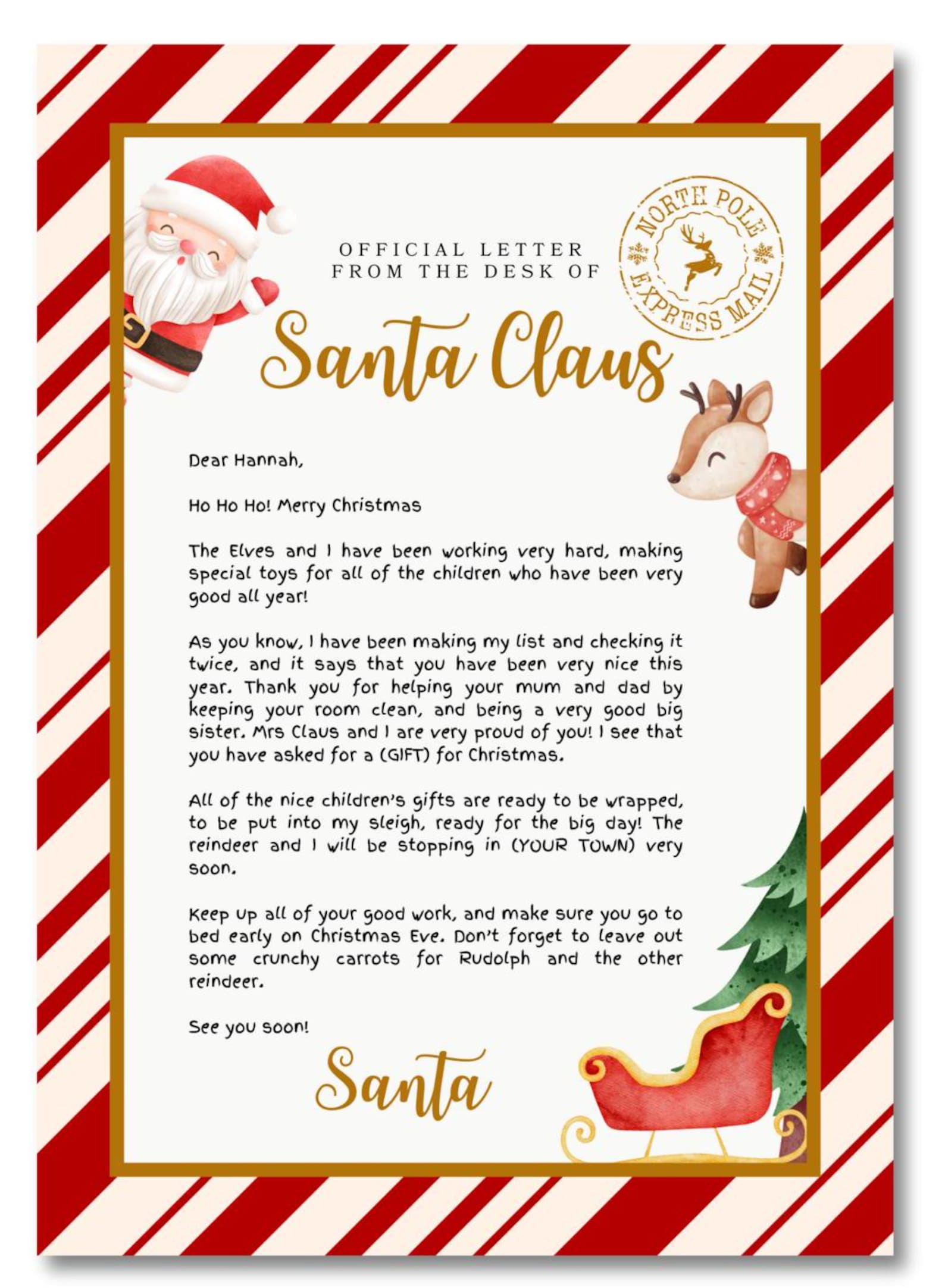 Editable Personalized Letter From Santa Claus Printable Template - Etsy