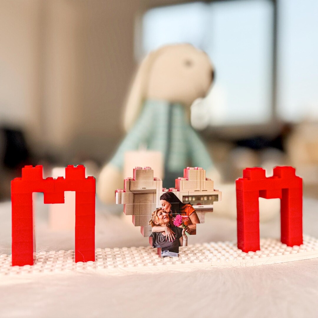 Custom Building Brick Photo Block, MOM Personalized Heart Puzzle ...