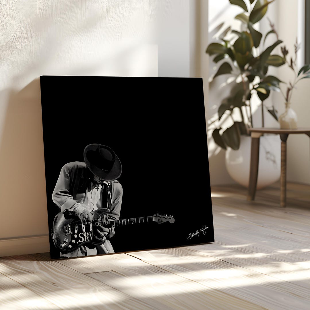 Stevie Ray Vaughan Guitarist SRV Poster Black & White Canvas Wall Art ...