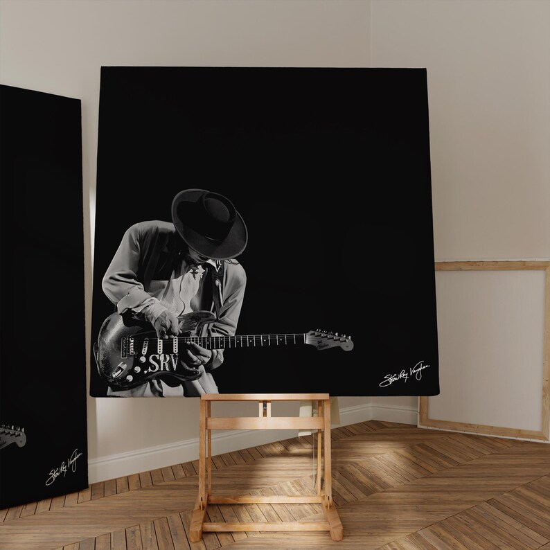 Stevie Ray Vaughan Guitarist SRV Poster Black & White Canvas Wall Art ...