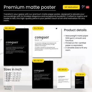 CONQUER the Definition Motivational Poster, Wall Art, Home Office, Gym ...