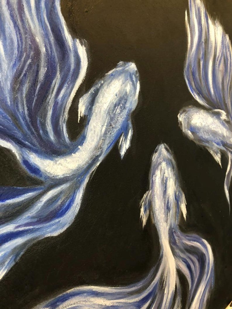 Beta Fish Black and Blue Oil Painting - Etsy