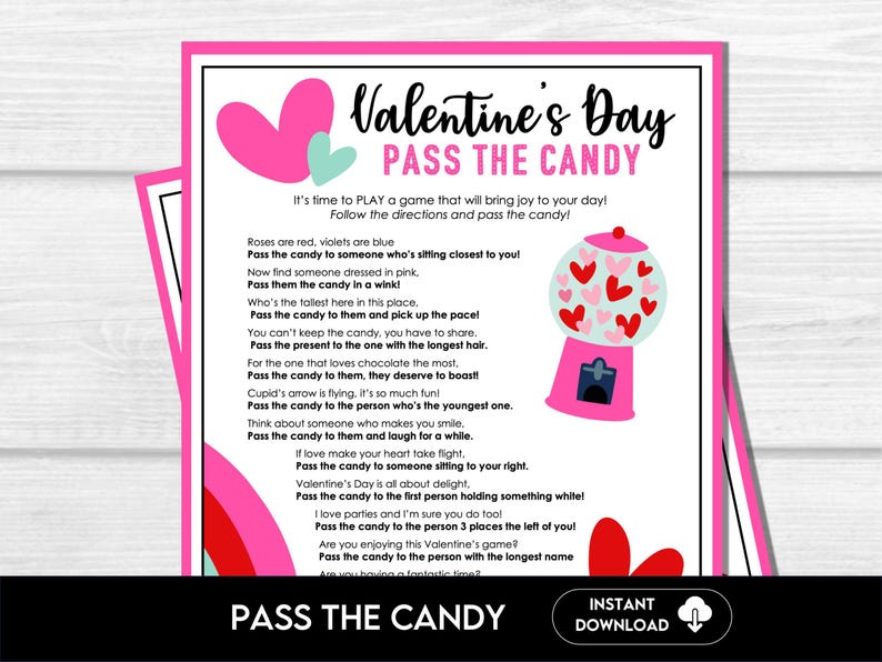 Valentine's Day Pass the Present, Valentine Pass the Candy Game, Fun ...