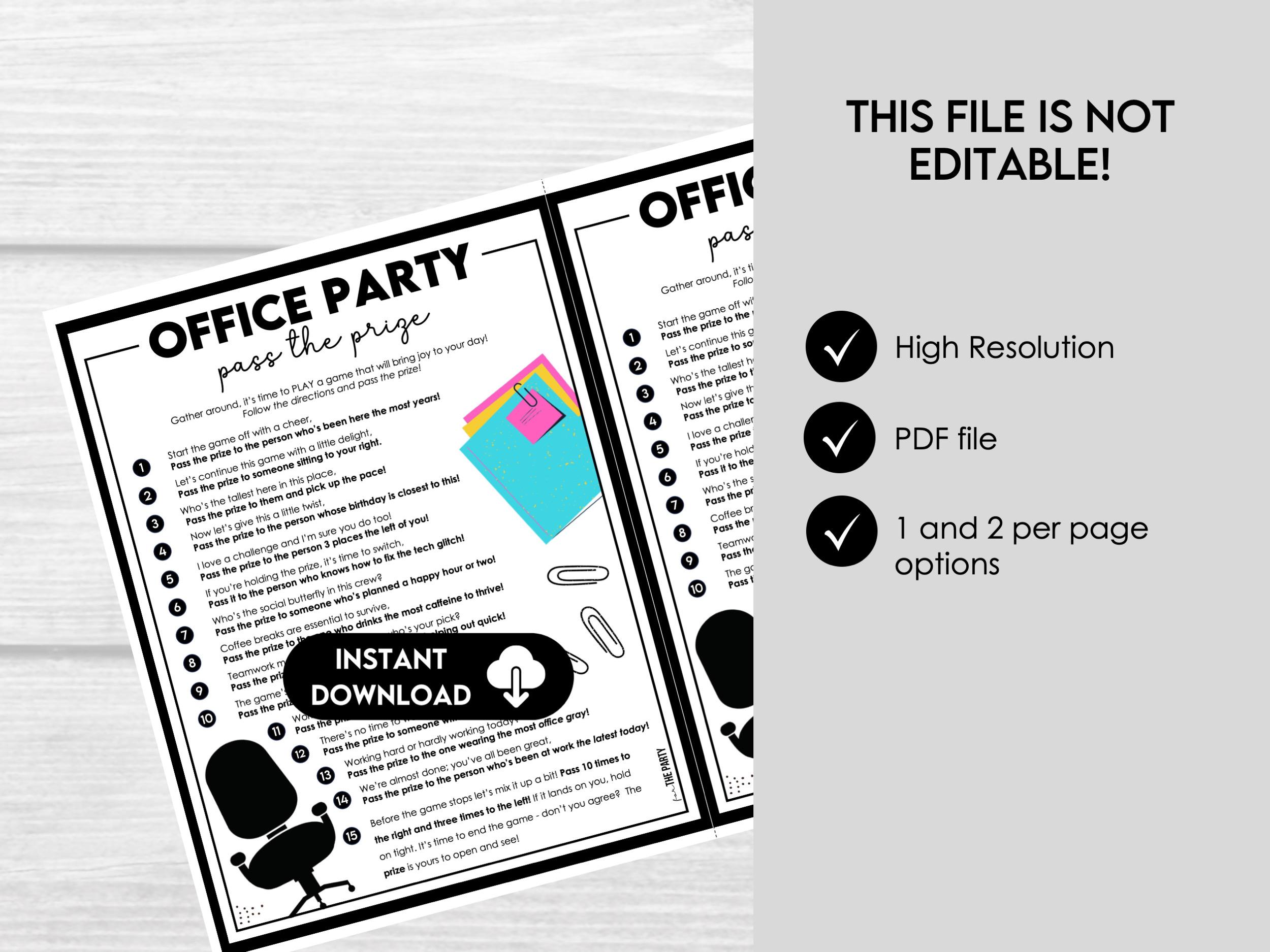 Office Party Pass the Prize Game, Work Party Game, Fun Printable ...