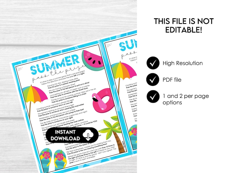 Summer Pass the Prize Game, Party Activity (digital Download) - Etsy