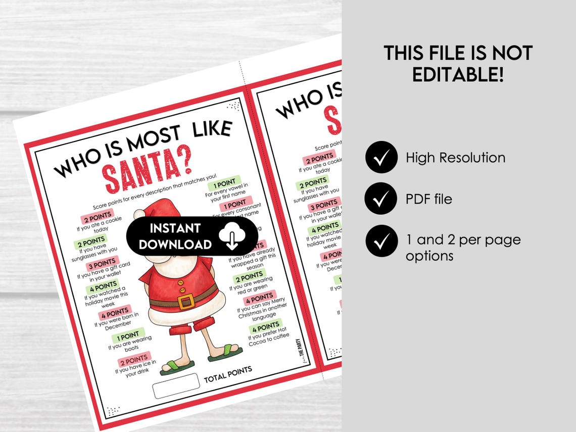 Christmas Who is Most Like Santa Game, Printable Holiday Activity for ...