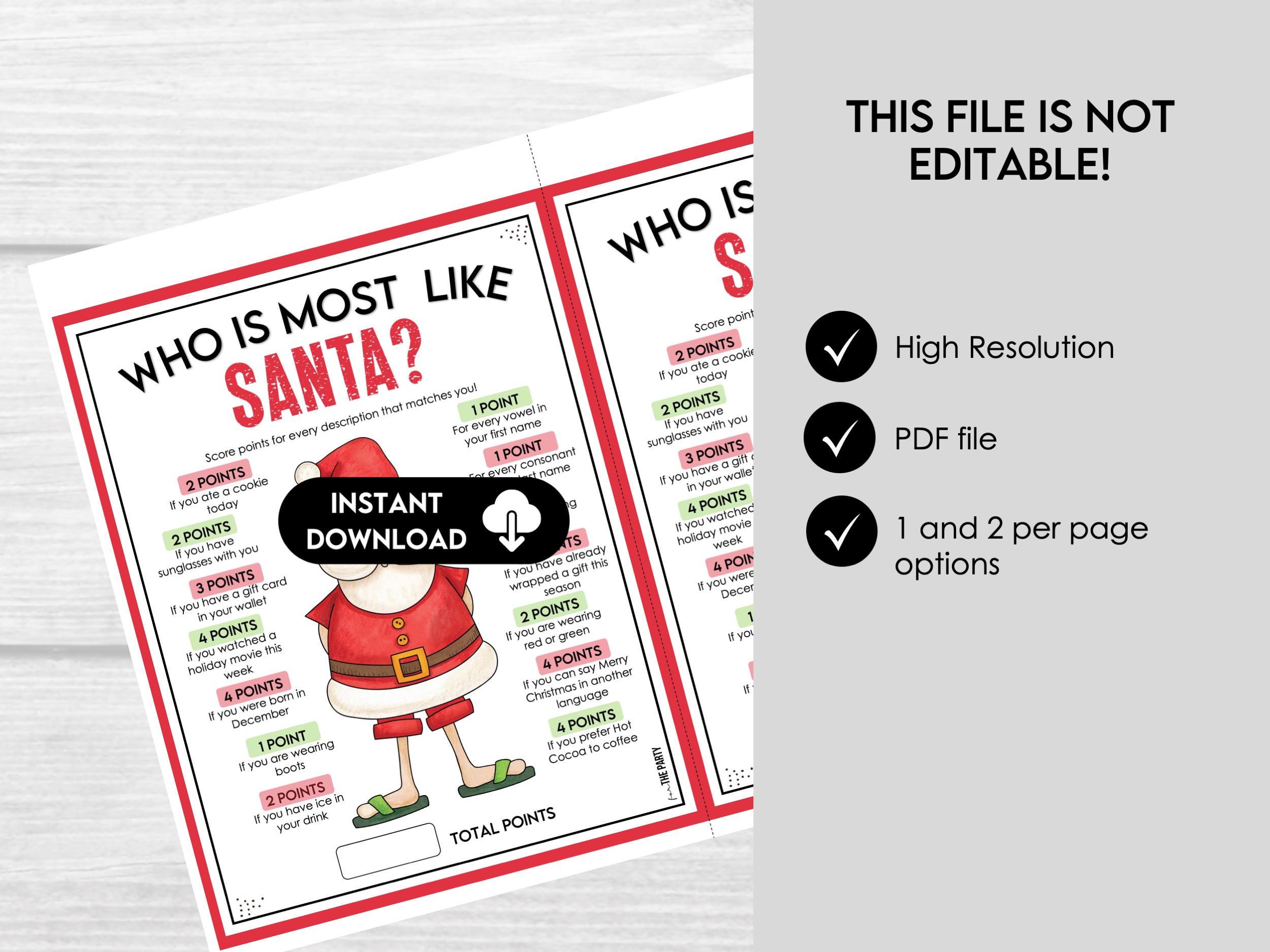 Christmas Who is Most Like Santa Game, Printable Holiday Activity for ...