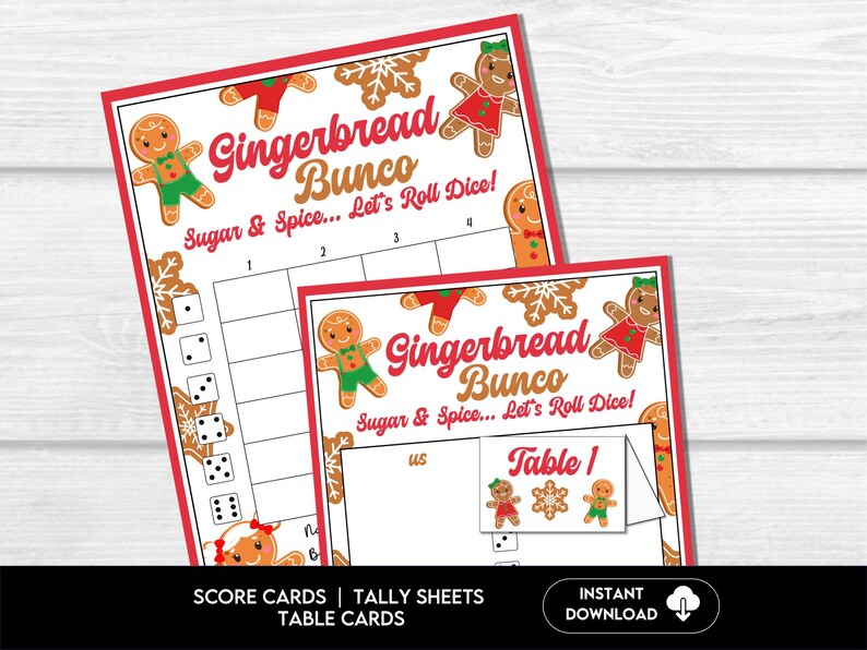 Christmas Bunco Score Cards Printable, Winter Gingerbread Party Game ...