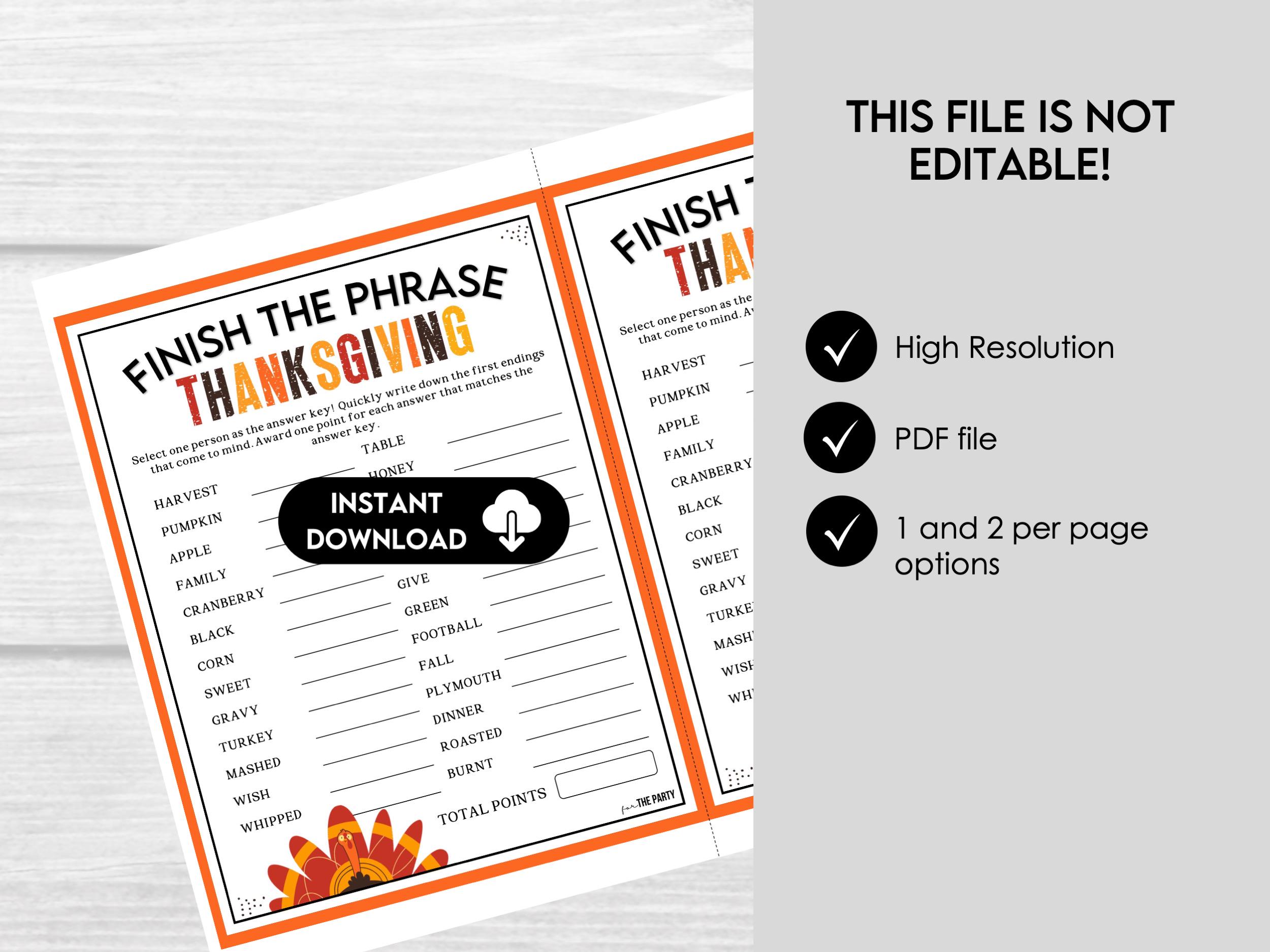 Thanksgiving Finish the Phrase Game, Finish That Phrase Game ...