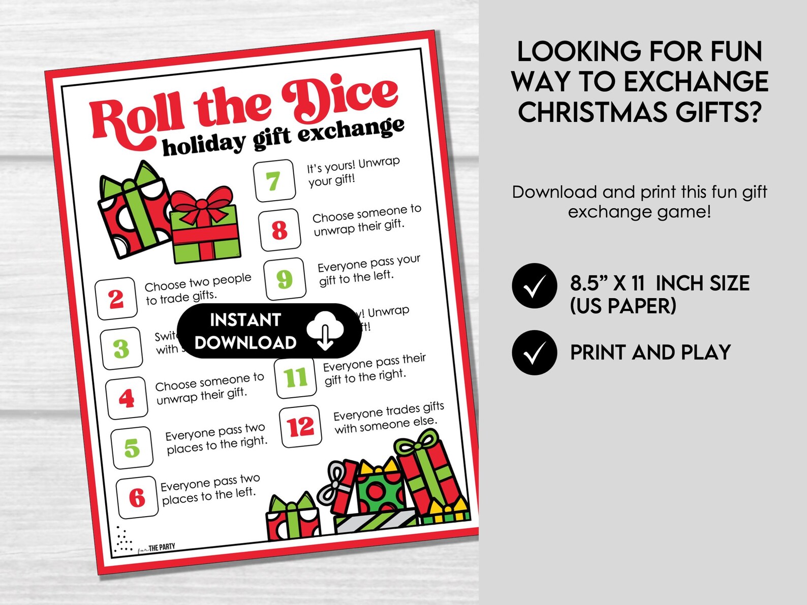 Roll the Dice Holiday Gift Exchange Game , Christmas Printable Games ...