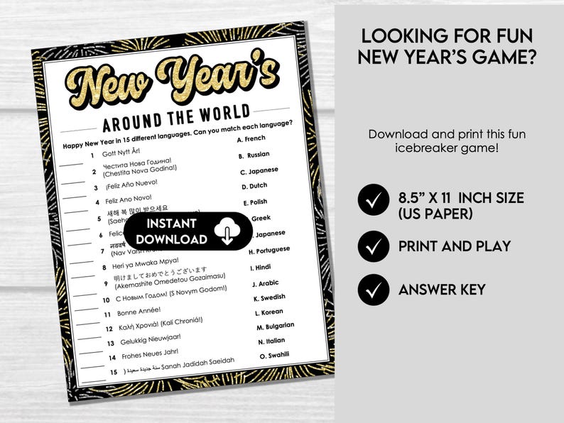 New Year's Trivia Game, Around the World Languages (digital Download ...