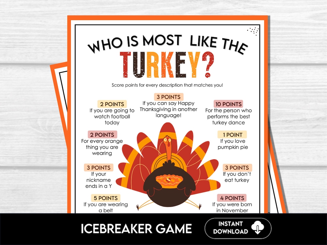 Thanksgiving Who is Most Like the Turkey Game, Thanksgiving Activity ...