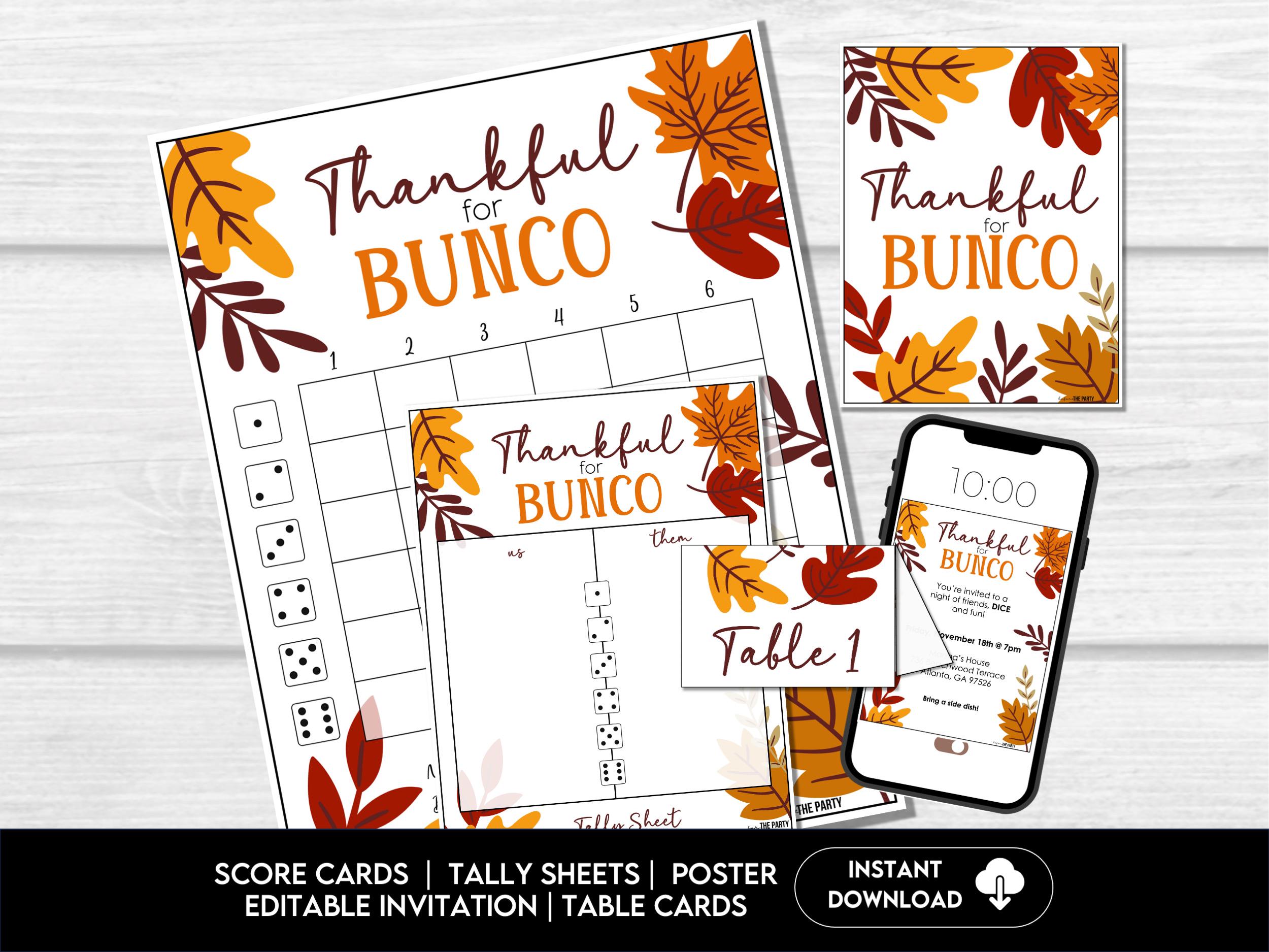 Thanksgiving Bunco Score Cards, Bunco Party Score Sheets, Bunco Tally ...