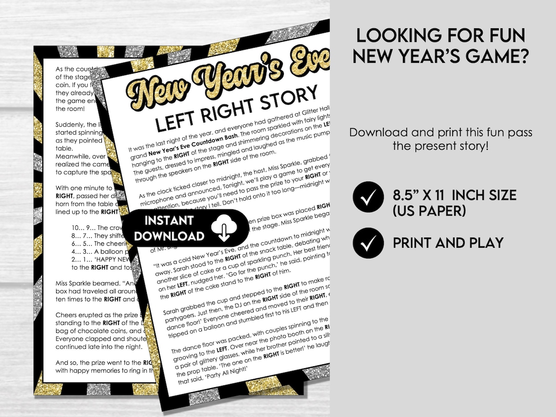 New Year's Left Right Game, Printable New Year's Eve Left Right Story ...