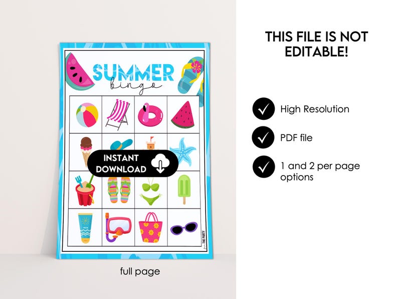 Summer Bingo, Summer Bingo Cards, Kid's Printable Bingo, Summer ...