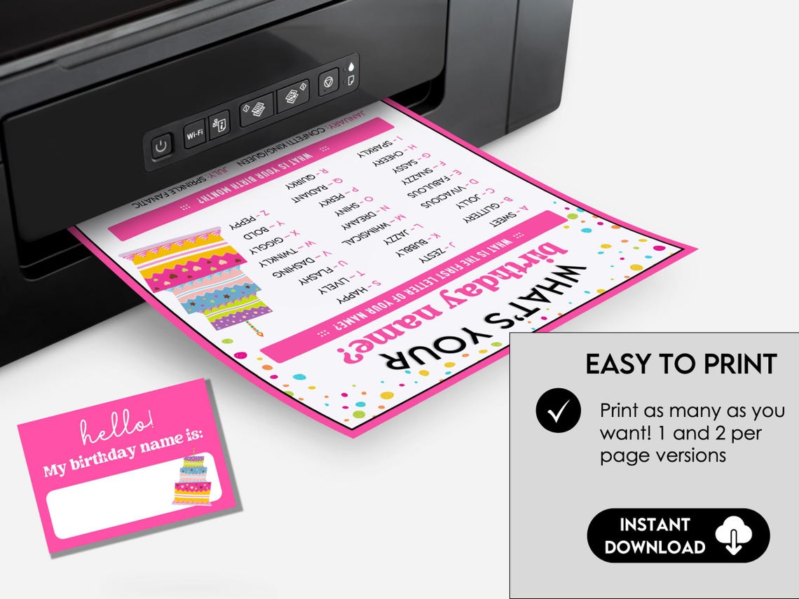 Birthday Name Game, Printable Birthday Game, What's Your Birthday Name ...