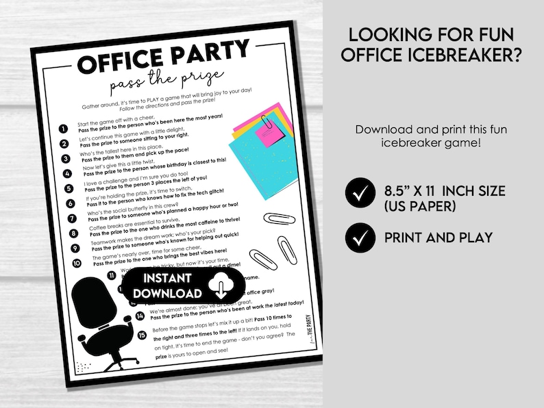 Office Party Pass the Prize Game, Work Party Game, Fun Printable ...