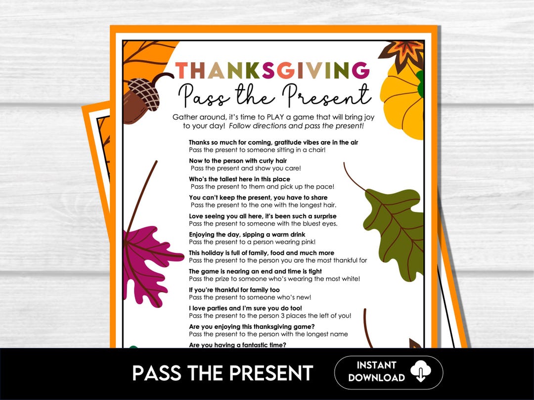 Thanksgiving Pass the Present Game, Party Activity (digital Download ...