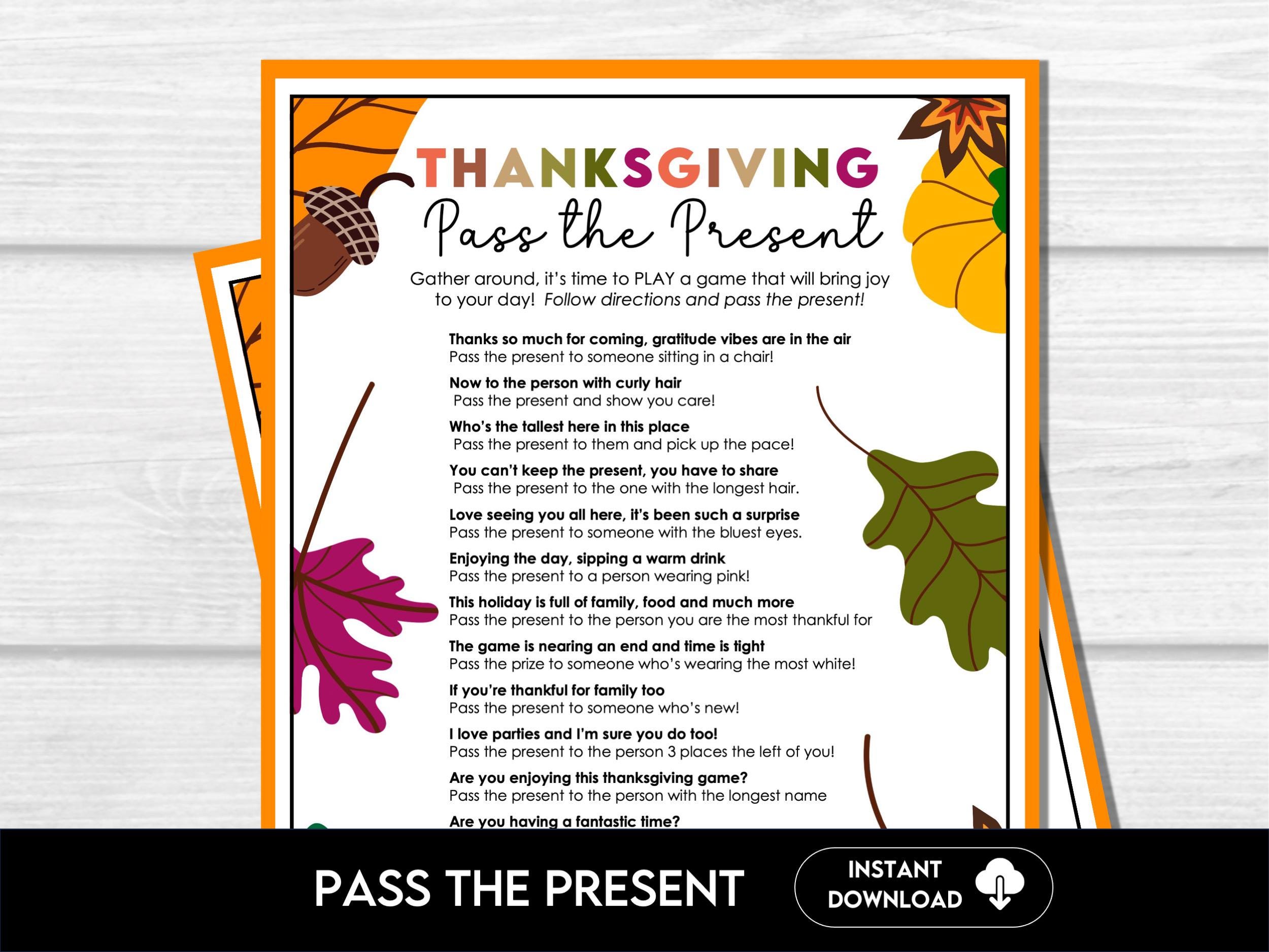 Thanksgiving Pass the Present Game, Party Activity (digital Download ...