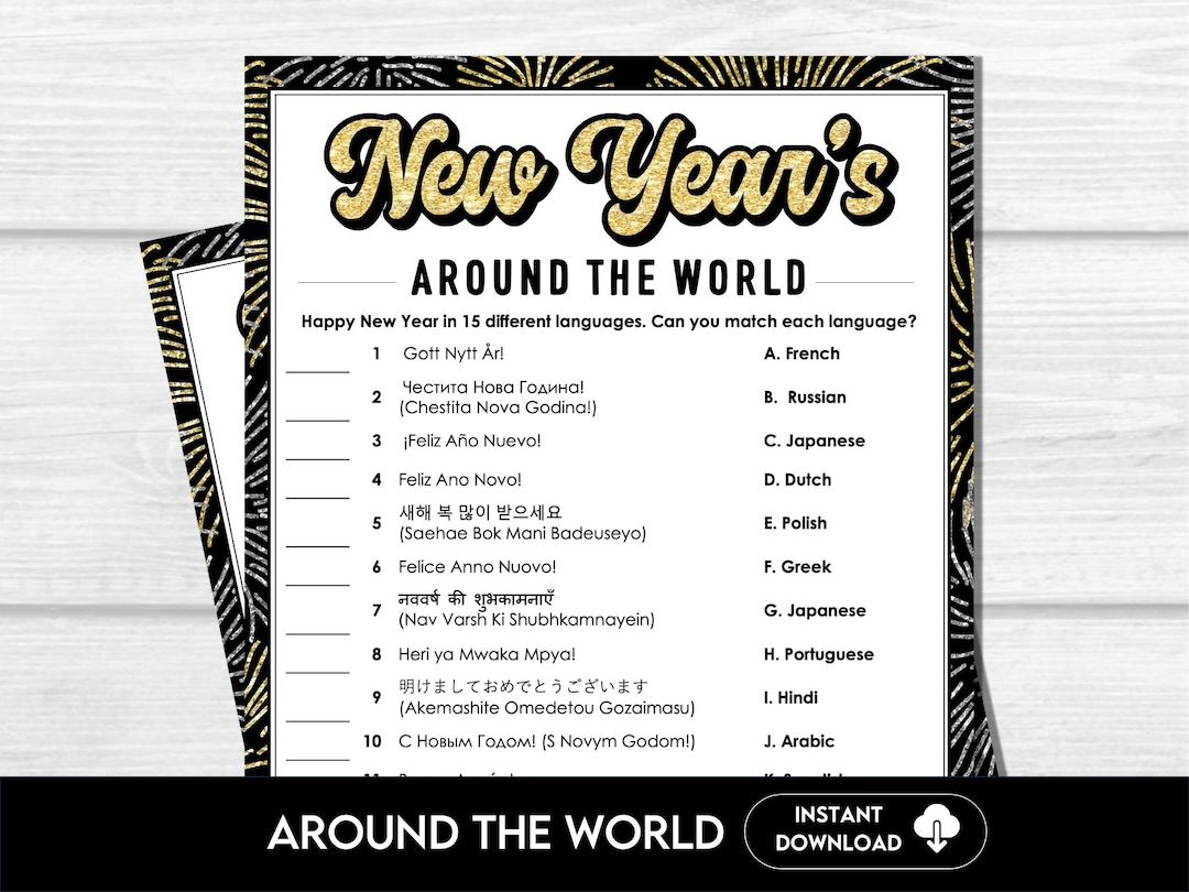 New Year's Trivia Game, Around the World Languages (digital Download ...