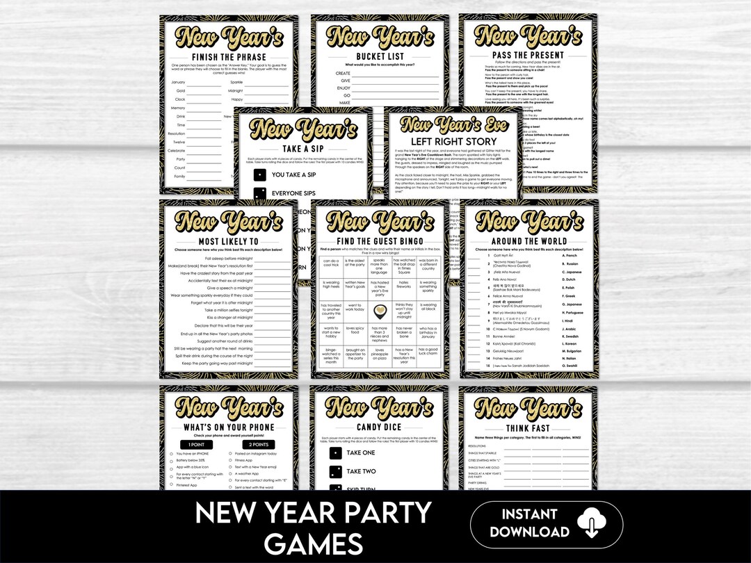 New Years Games Printable, New Year's Eve Game Bundle, New Year Party ...