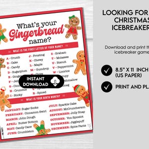 What's Your Gingerbread Name Game, Christmas Party Game, Christmas ...