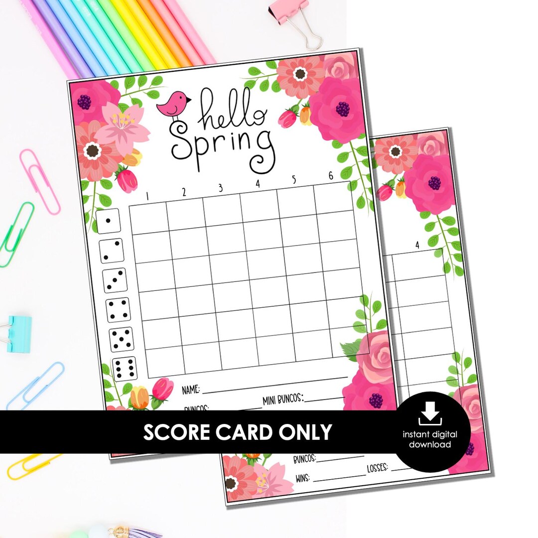 Hello Spring Bunco Score Card Only, Floral Bunko Printable, Spring ...
