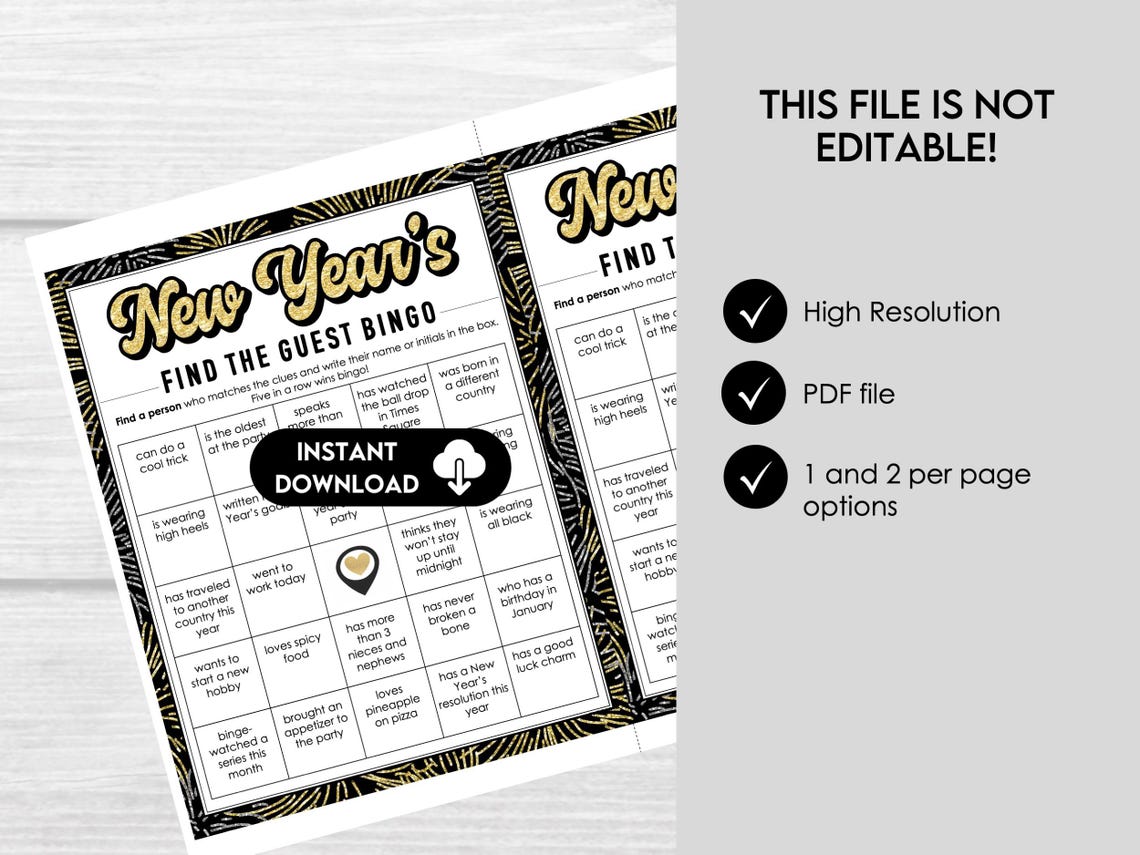 Find the Guest Bingo Game, New Years Eve Party Icebreaker, NYE Party ...