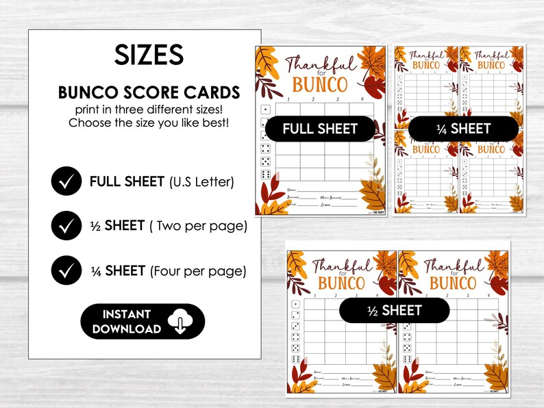 Thanksgiving Bunco Score Cards, Bunco Party Score Sheets, Bunco Tally ...