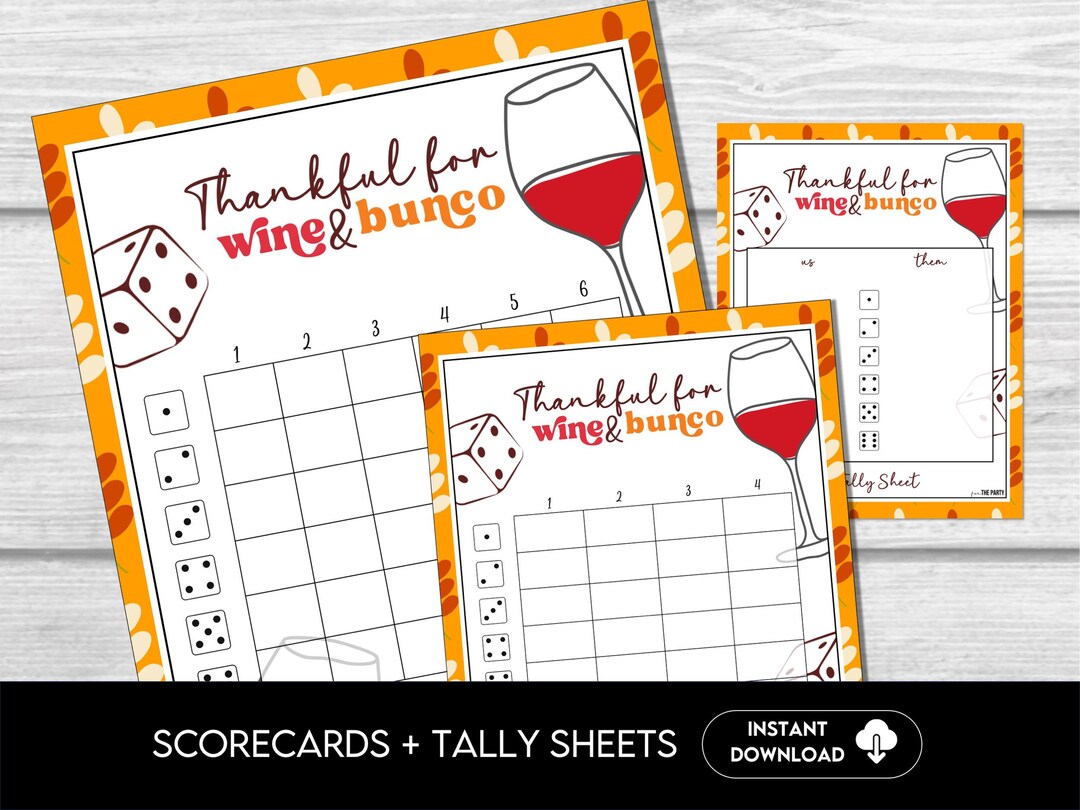 Fall Thanksgiving Bunco Score Cards Printable, Wine Theme Party Game ...