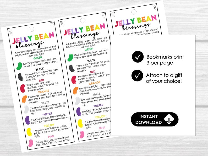 Jelly Bean Prayer Bookmark, Church, School, Youth Group Tags for Easter ...