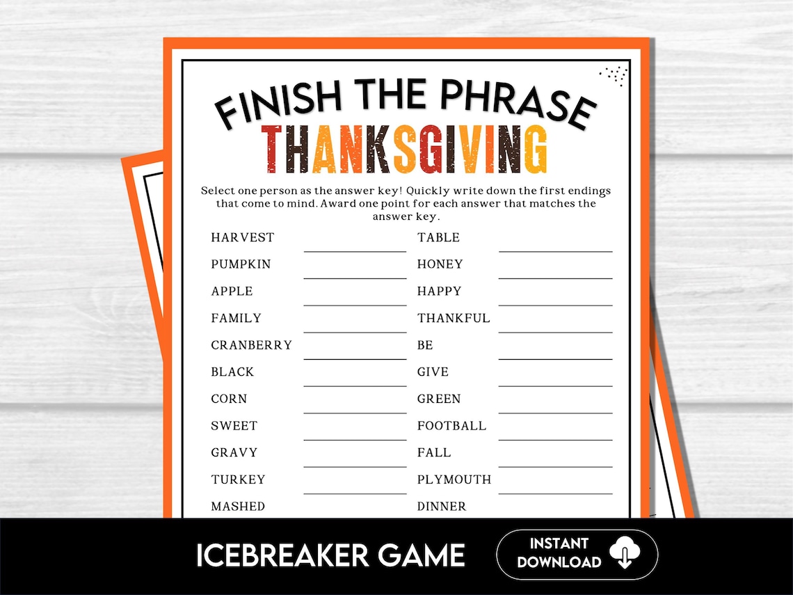 Thanksgiving Finish the Phrase Game, Finish That Phrase Game ...