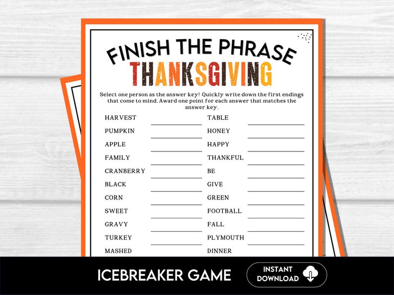 Thanksgiving Finish the Phrase Game, Finish That Phrase Game ...