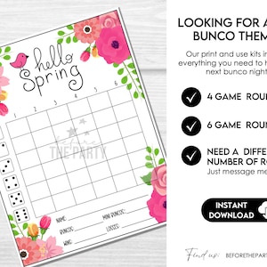 Spring Floral Bunco Party Bundle Printable, Score Sheets, Table Markers ...