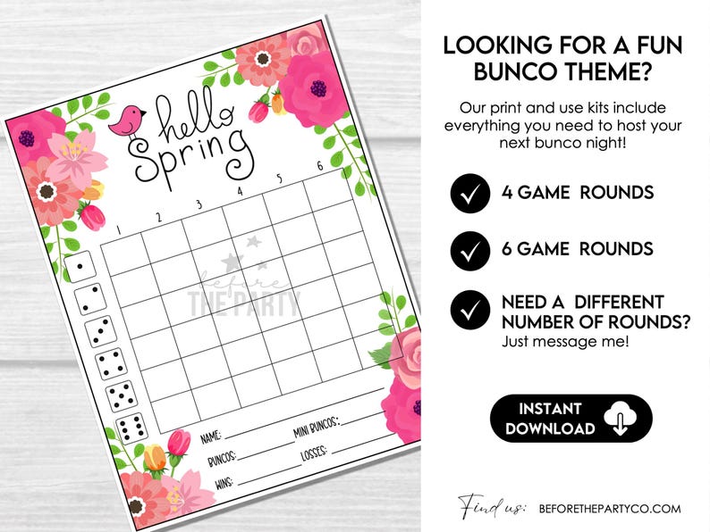Spring Floral Bunco Party Bundle Printable, Score Sheets, Table Markers ...