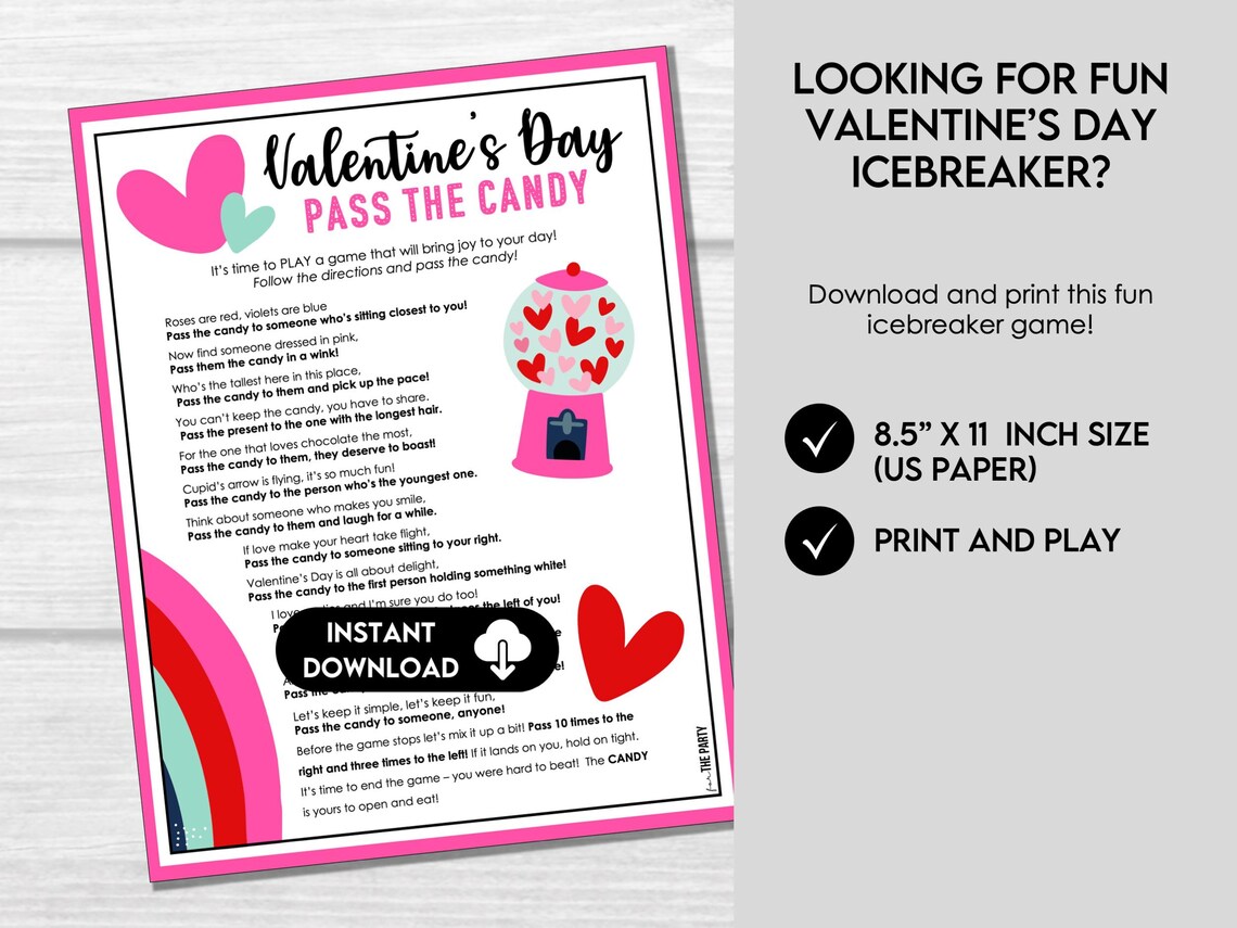 Valentine's Day Pass the Present, Valentine Pass the Candy Game, Fun ...
