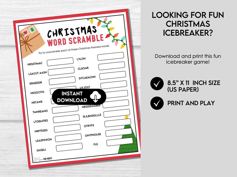 Christmas Word Scramble Game, Printable Holiday Activity for Kids and ...