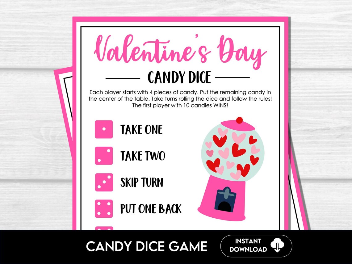 Valentine's Day Candy Dice Game, Valentine's Activity for Kids ...