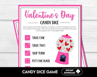 Printable Valentine Candy Dice Game - Valentine Party Game - Valentine ...
