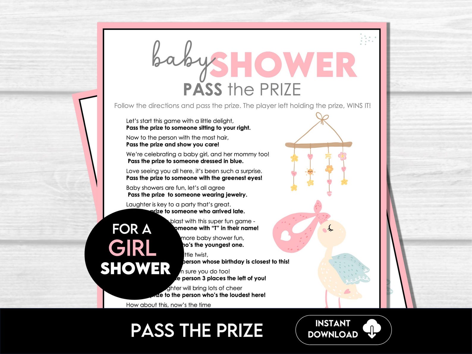 Girl Baby Shower Pass the Prize, Baby Shower Pass the Present Game, Fun ...