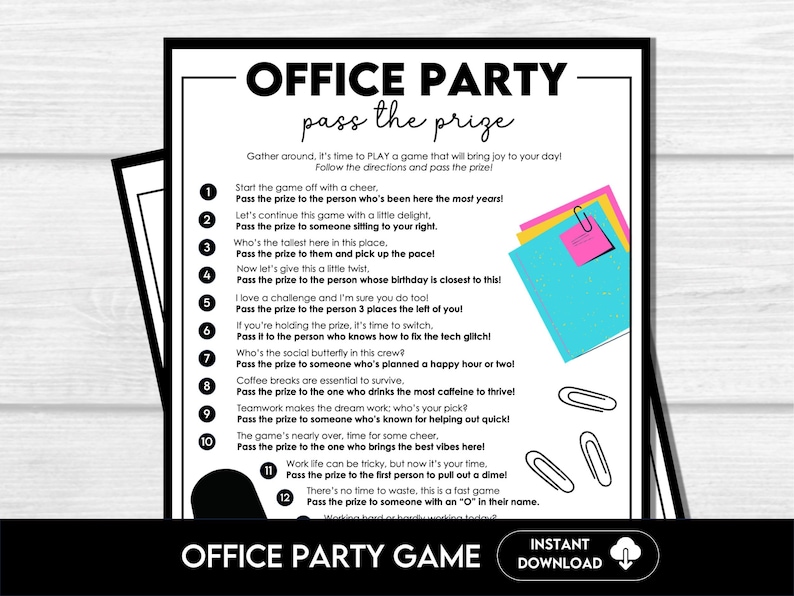 Office Party Pass the Prize Game, Work Party Game, Fun Printable ...