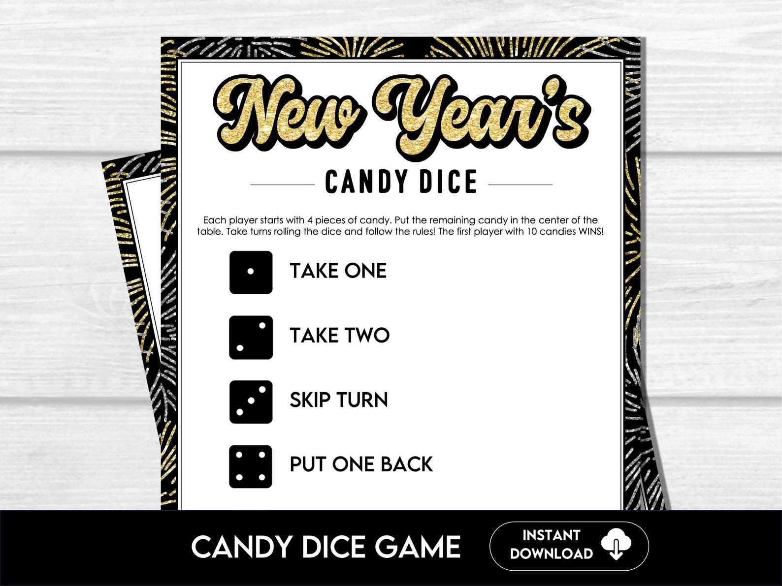 New Year's Candy Dice Game, Kids New Year Party Game, Printable Dice ...
