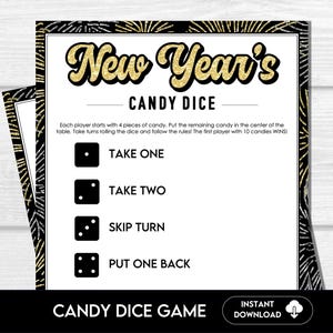 New Year's Candy Dice Game, Kids New Year Party Game, Printable Dice ...